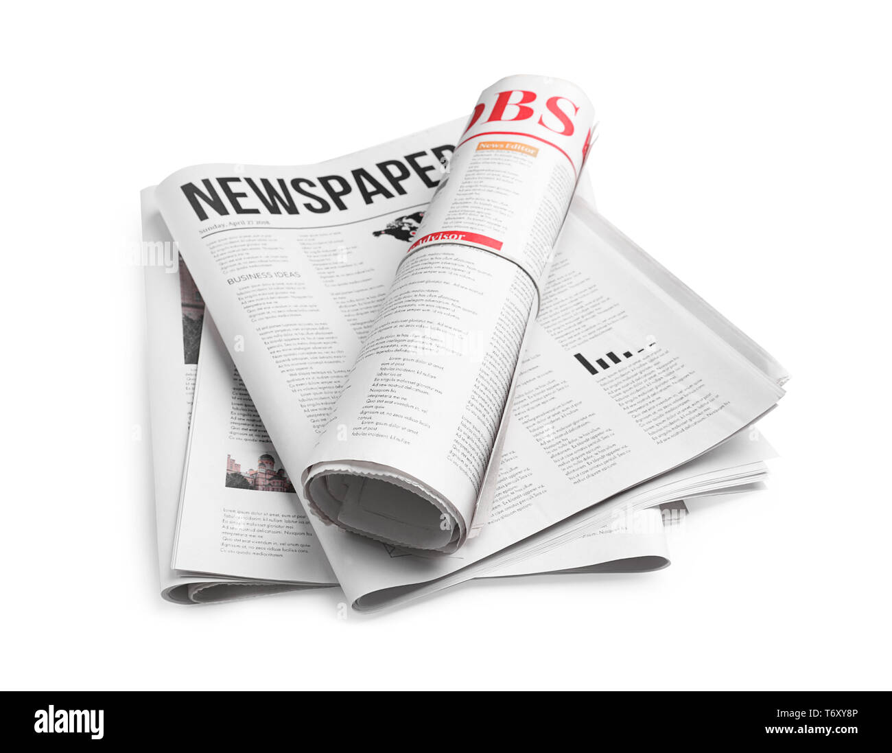 Newspapers on white background Stock Photo - Alamy