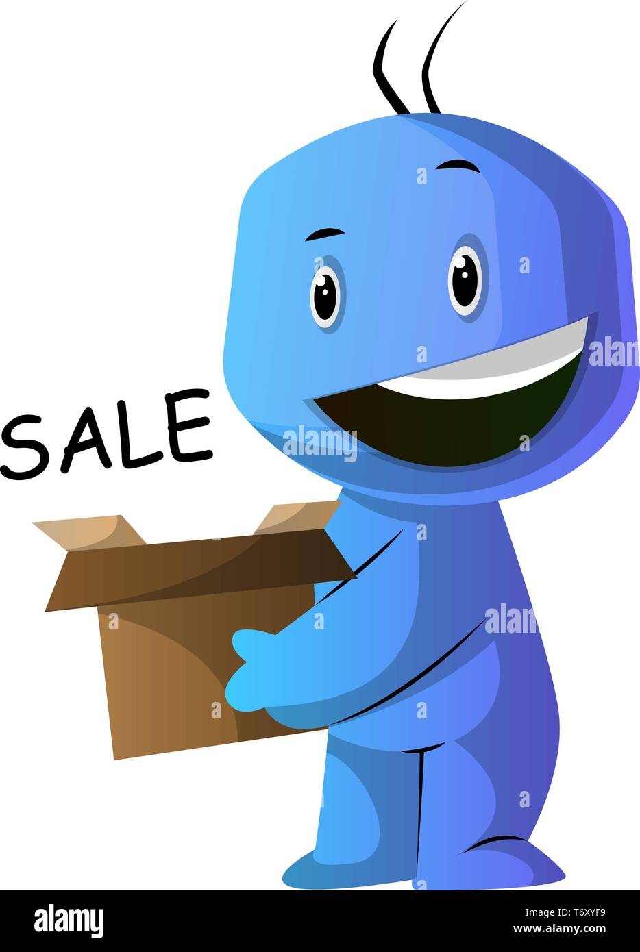 Blue cartoon caracter happy in shoping illustration vector on white ...