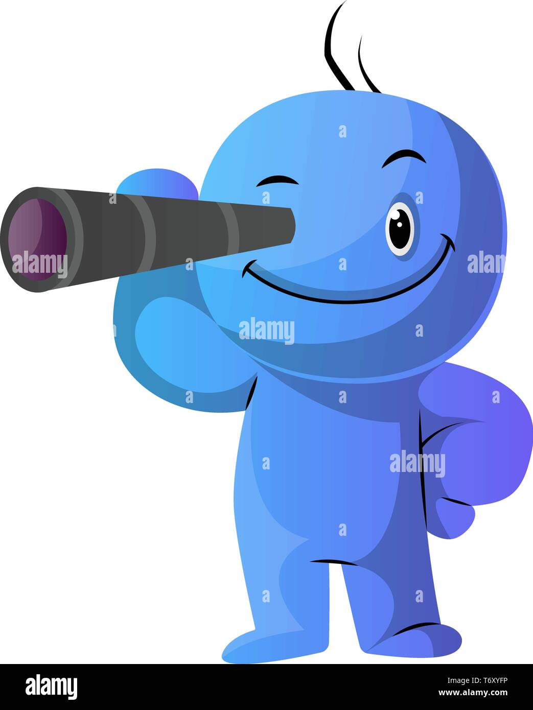 Blue cartoon caracter with his monocular illustration vector on white ...