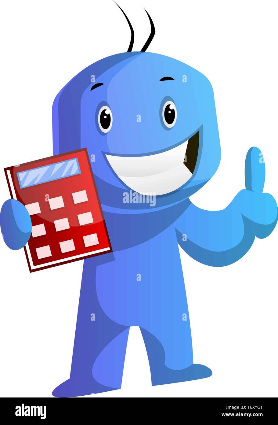 Blue cartoon caracter with his red calculator illustration vector on ...