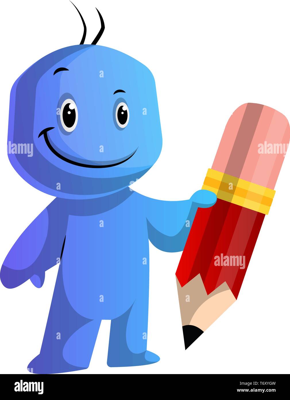 Blue cartoon caracter holding a big pen illustration vector on white ...
