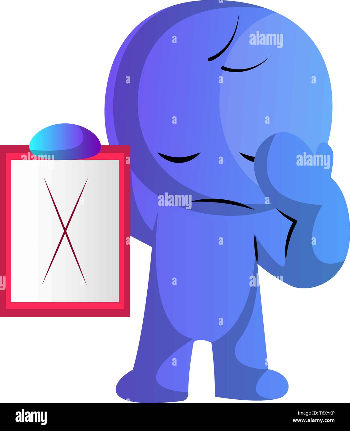 Sad blue cartoon caracter holding a notepad illustration vector on ...