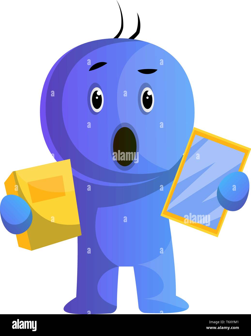 Blue cartoon caracter surprised face illustration vector on white ...