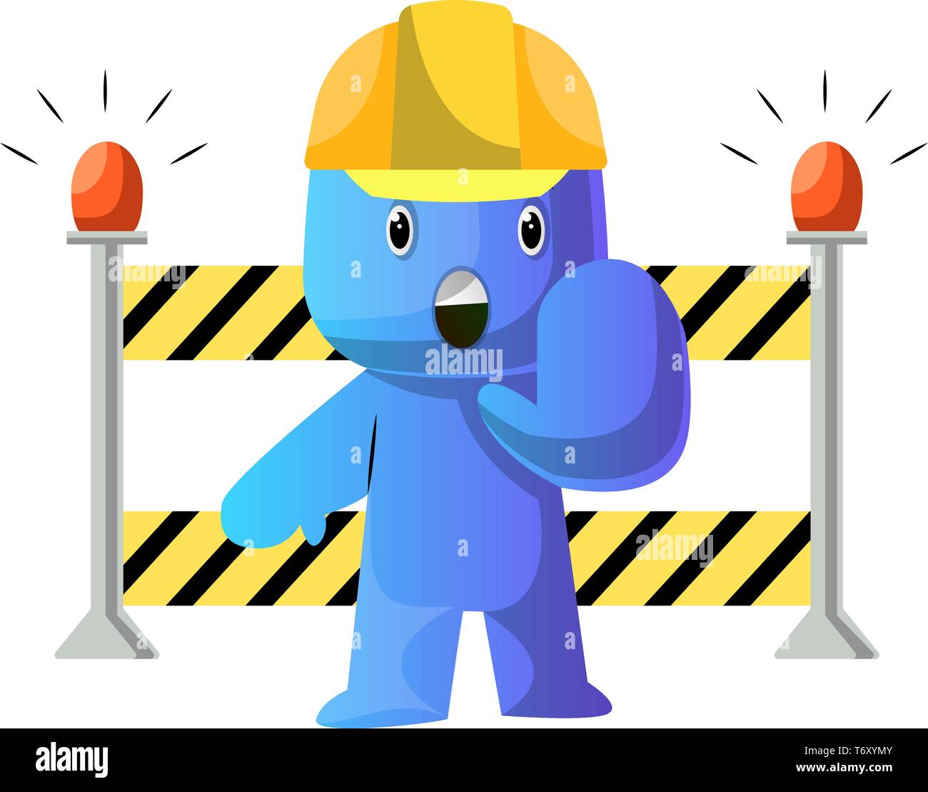 Blue cartoon construction worker stop illustration vector on white ...