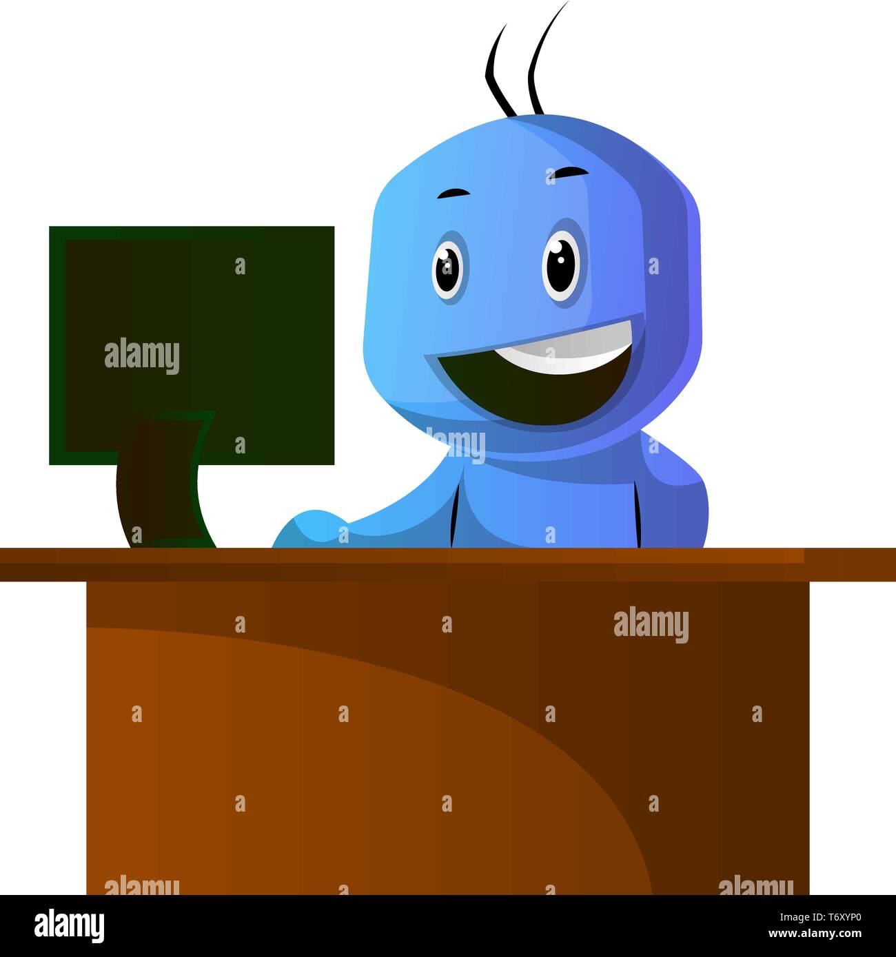 Blue cartoon caracter sitting at the office desk illustration vector on ...