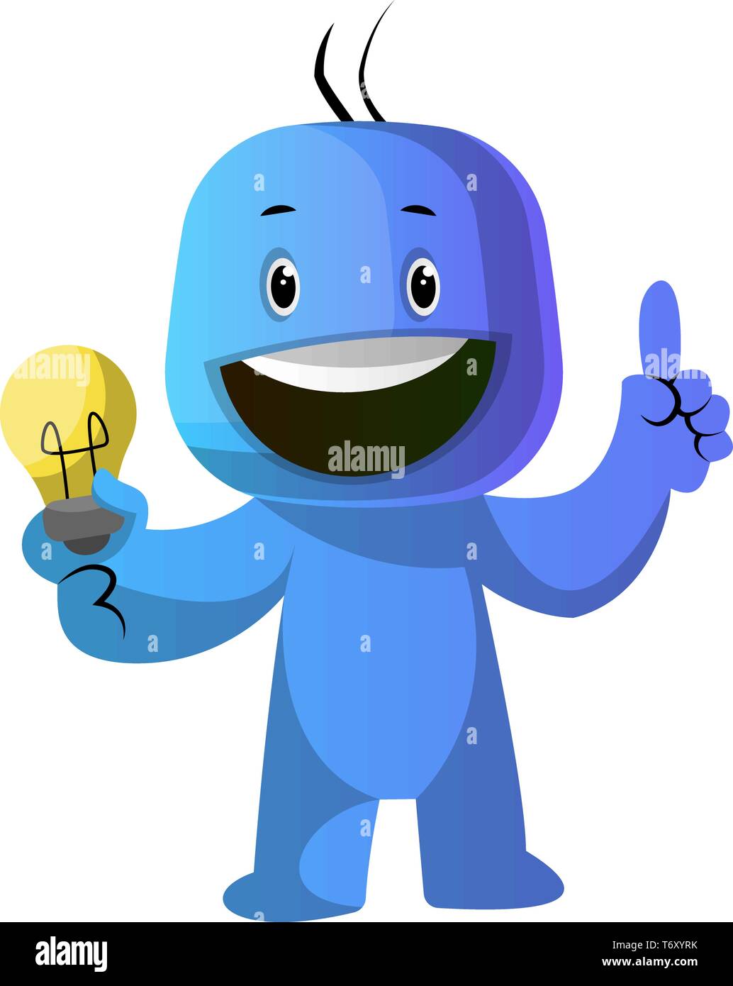 Blue cartoon caracter with lightbulb illustration vector on white ...