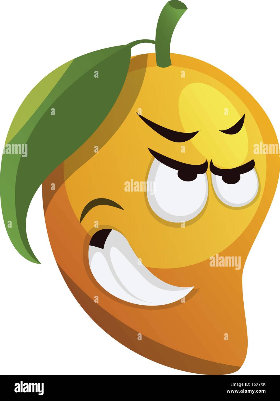 Angry mango with green leaf illustration vector on white background ...