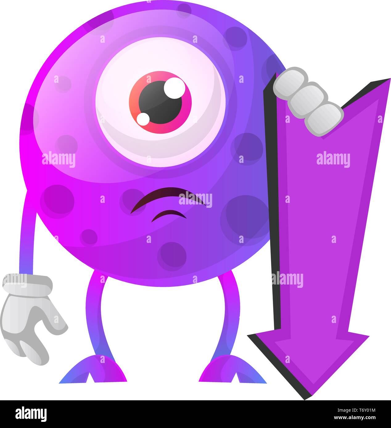 Sad monster with direction sign down illustration vector on white ...