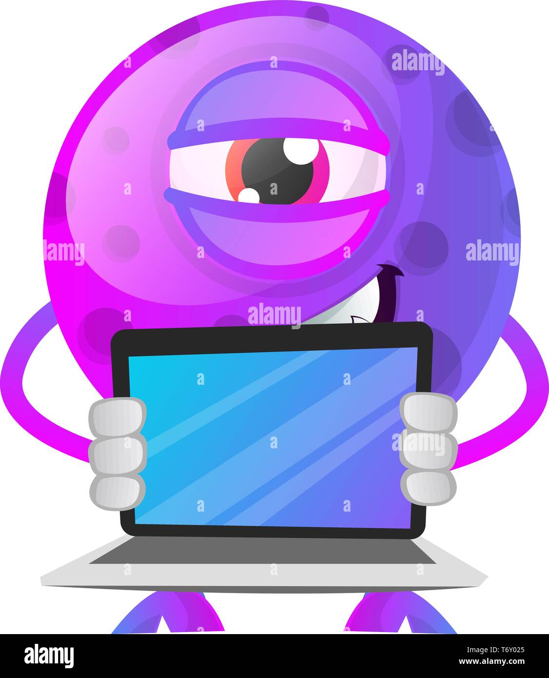 Purple monster with a laptop illustration vector on white background ...