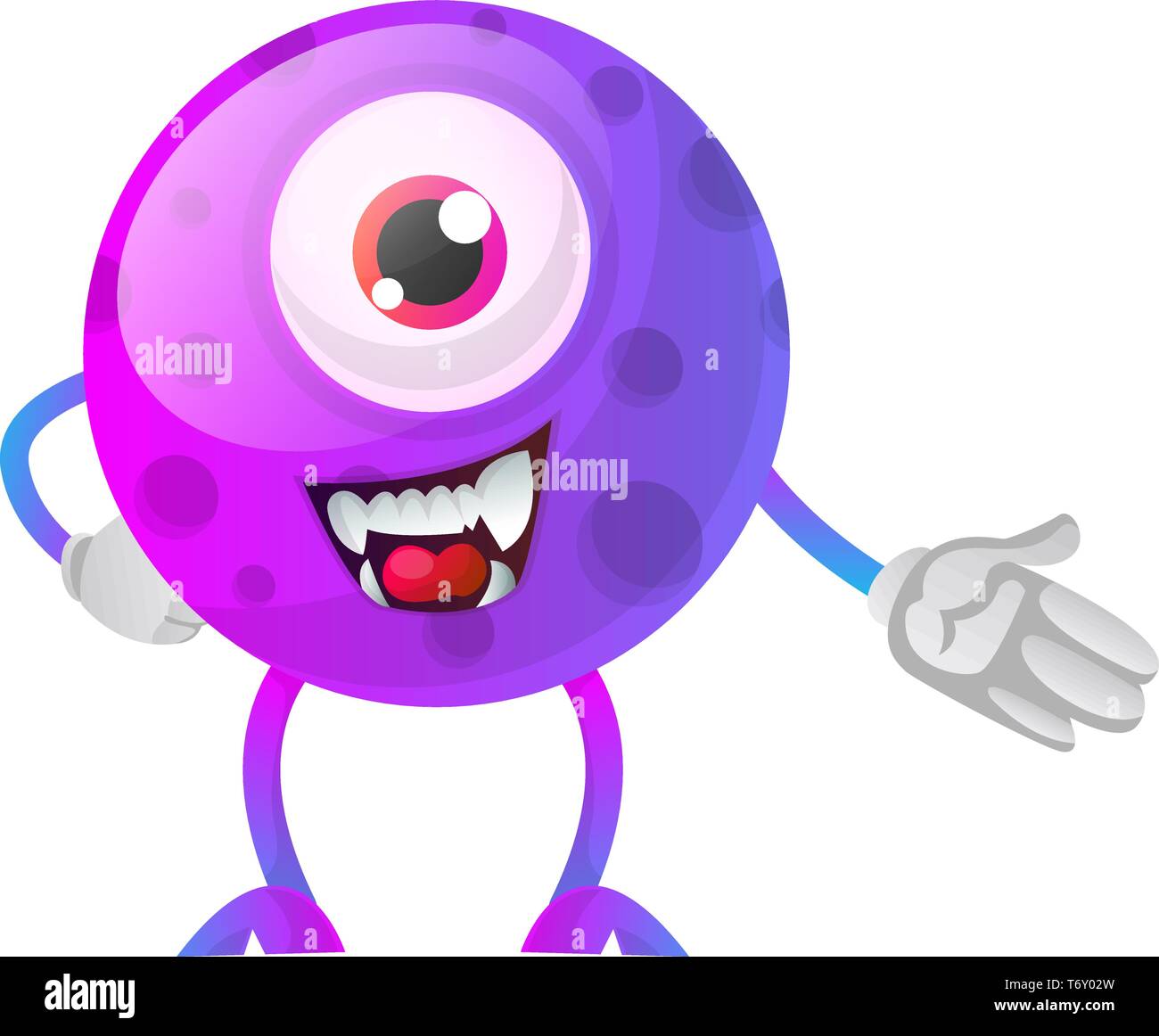 Purple monster showing down with hand illustration vector on white ...
