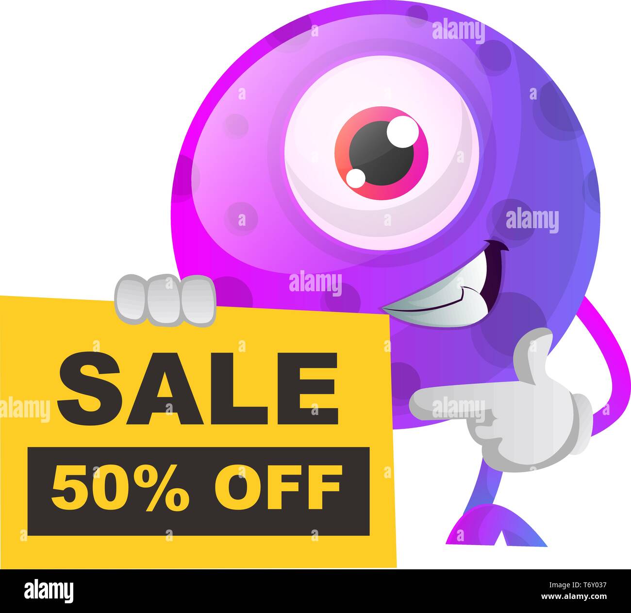 Purple monster with a sale sign illustration vector on white background ...
