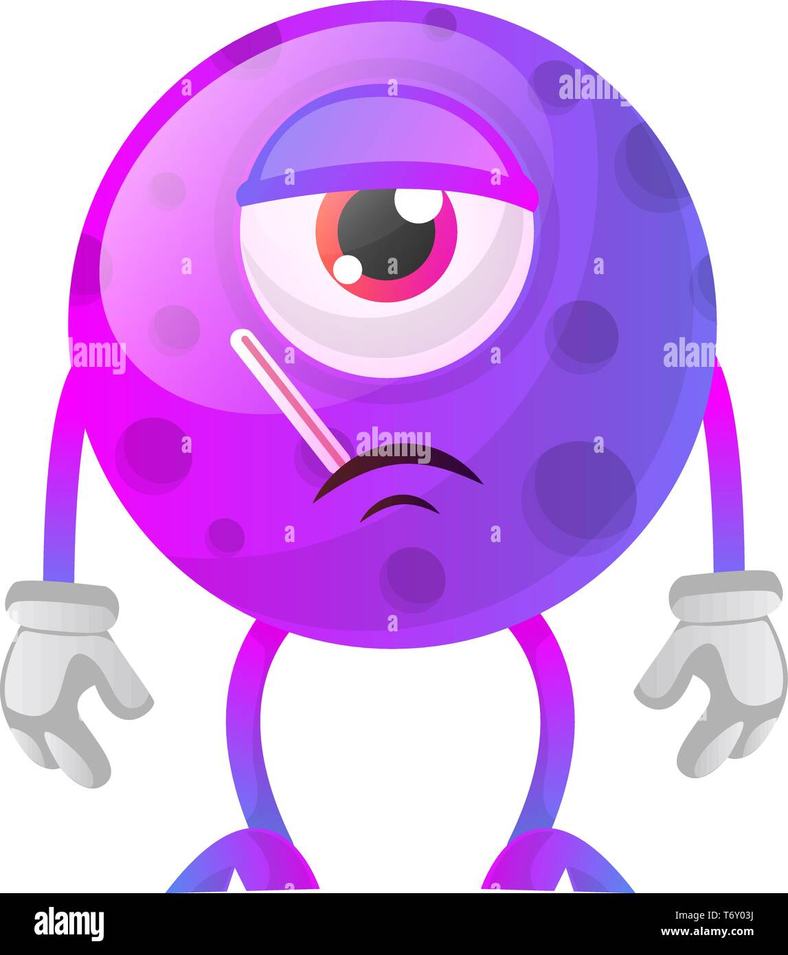 One eyed sick purple monster illustration vector on white background ...