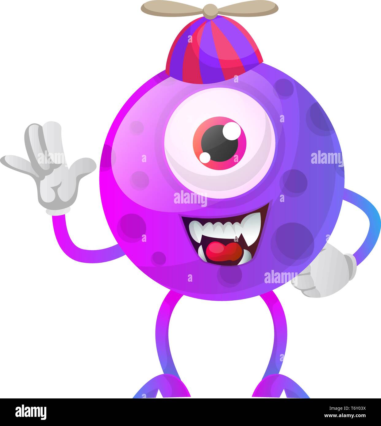Smiling and waving one eye monster illustration vector on white ...