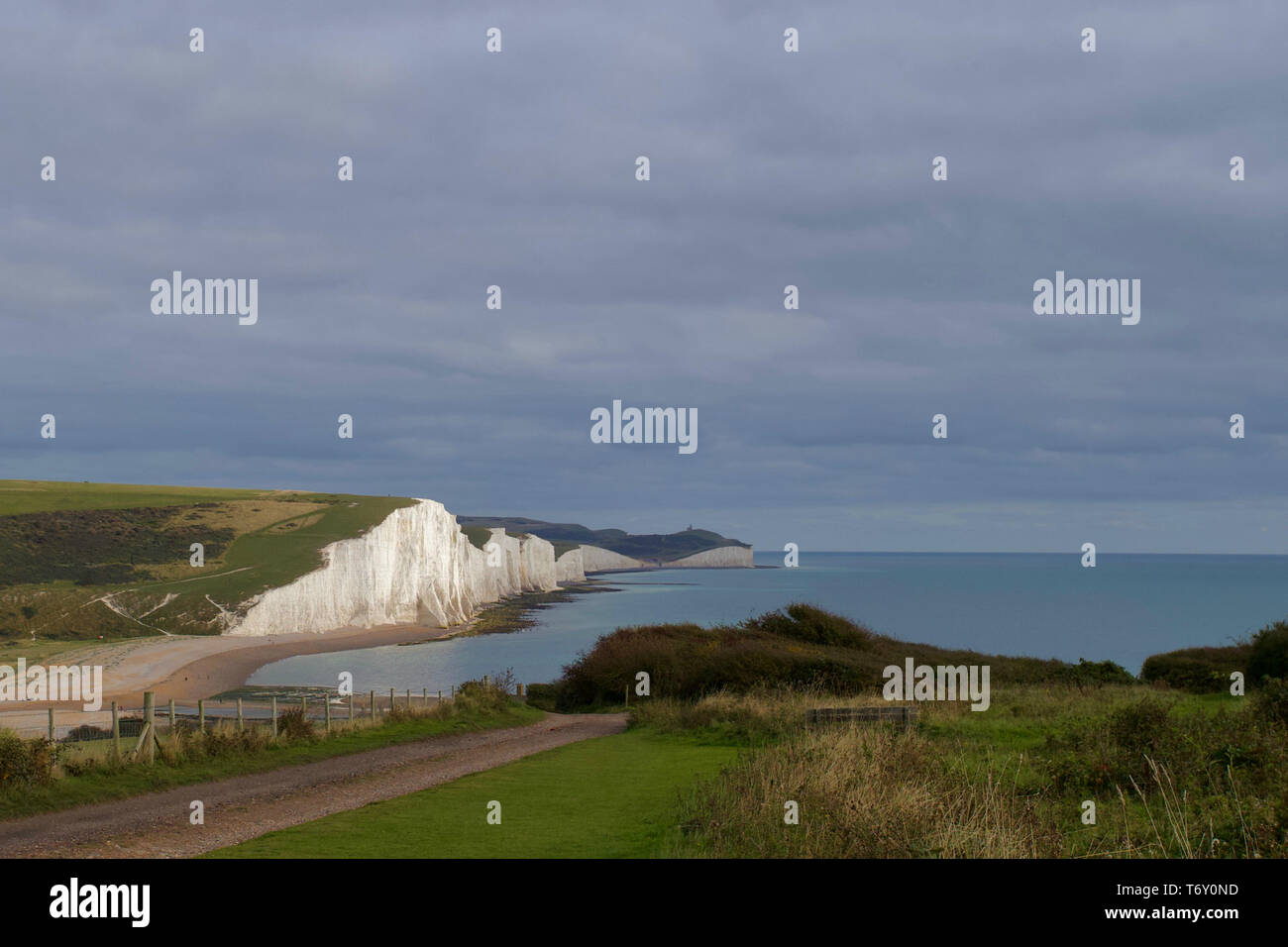 The Seven Sisters chalk cliffs, Seaford, East Sussex, England Stock ...