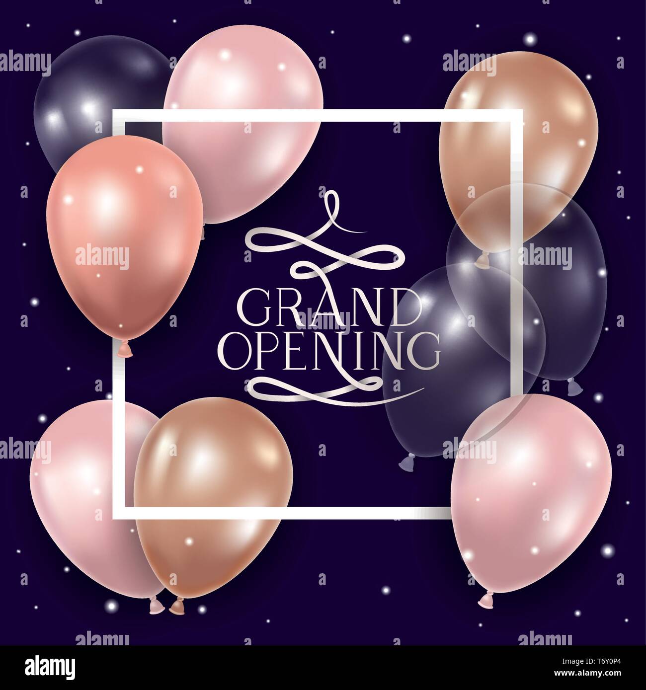 square frame with grand opening message and balloons helium Stock ...
