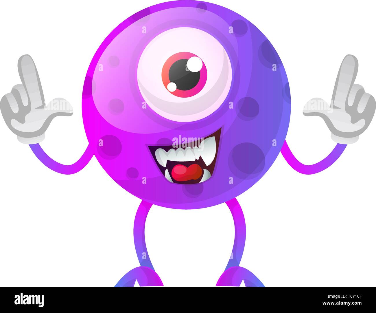 One eyed purple monster with hands in the air illustration vector on ...