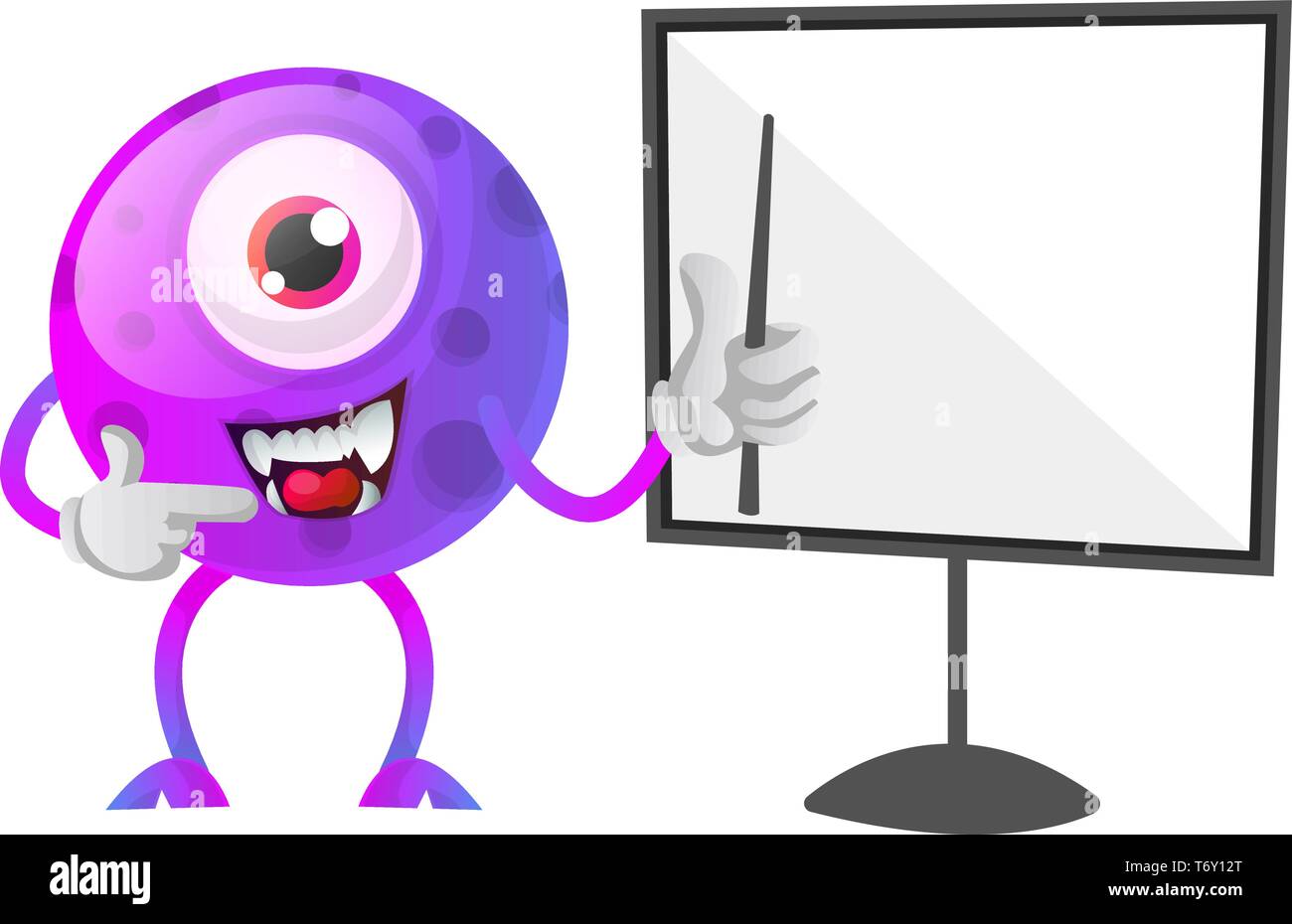 One eyed purple monster showing how to draw on a board illustration ...