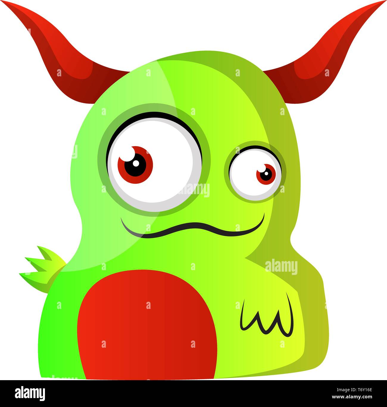Green monster with red horns illustration vector on white background ...