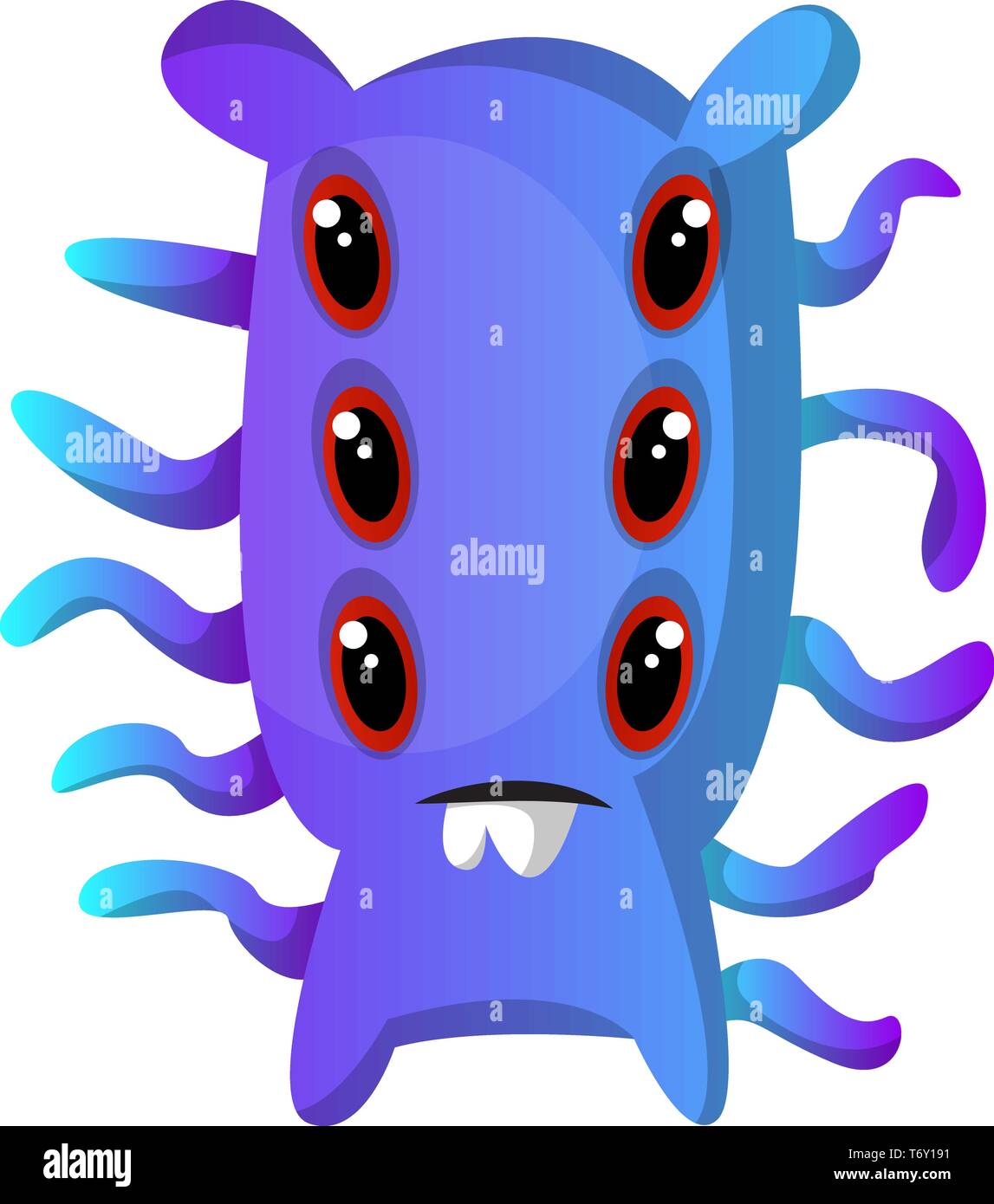 Six-eyed blue monster with tentacles illustration vector on white ...