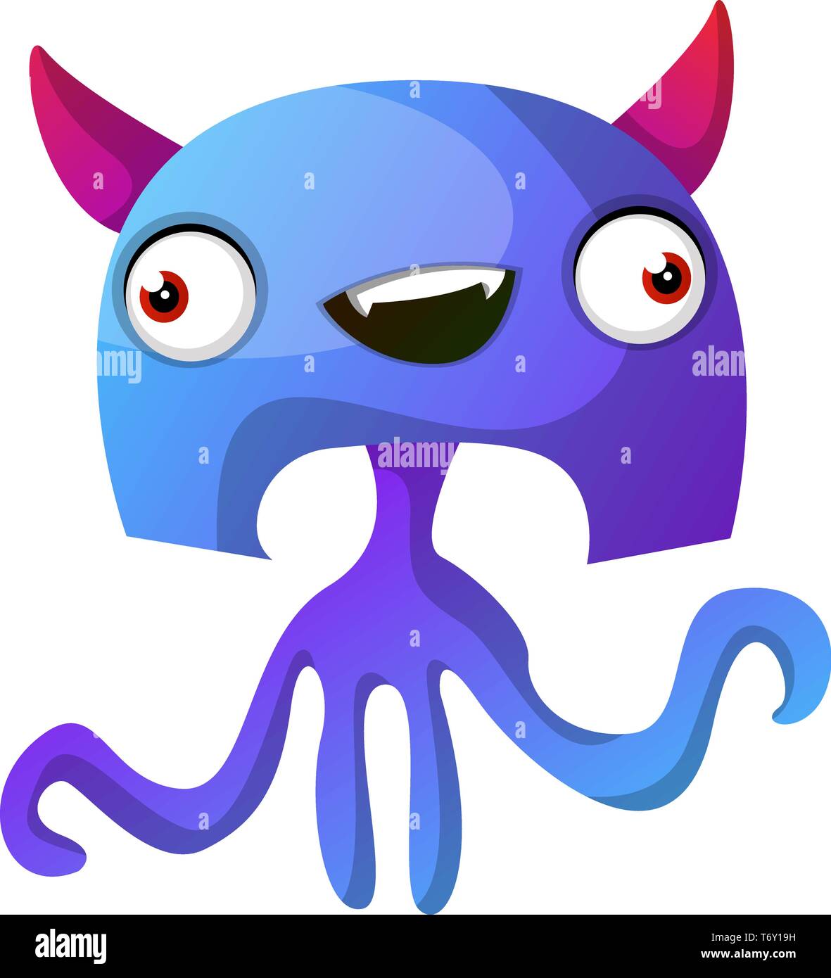 Blue monster with pink hornes illustration vector on white background ...