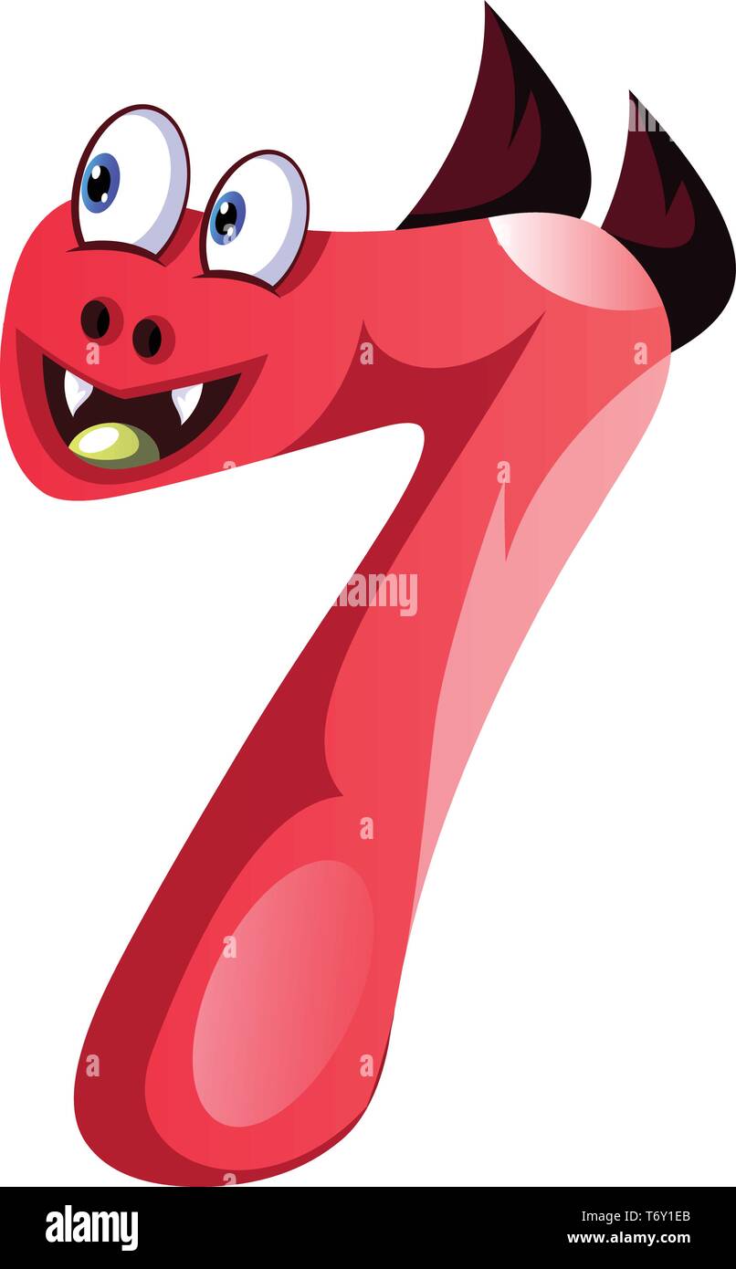 Pink monster with wings in number seven shape illustration vector on ...