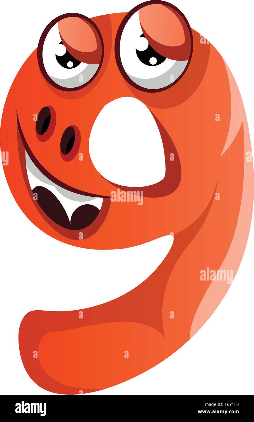 Orange monster in number nine shape illustration vector on white ...