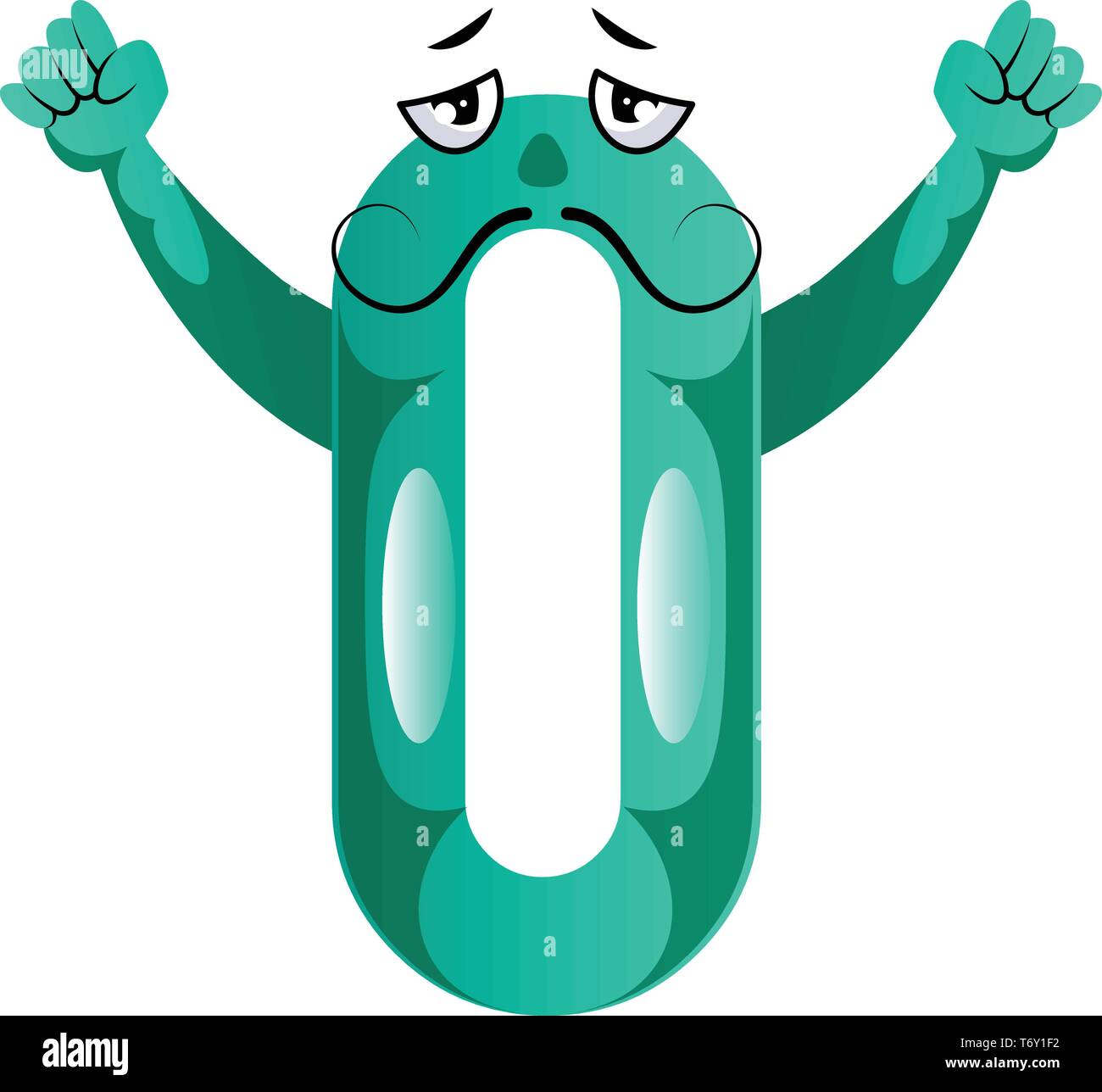 Green monster in number zero shape with hands up illustration vector on ...