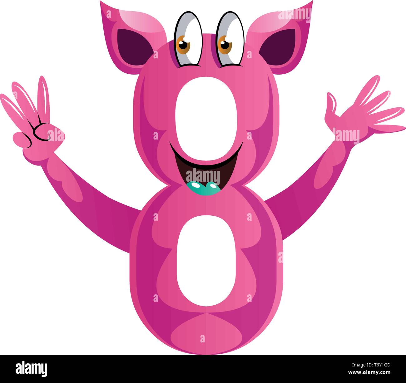 Pink monster in number eight shape with hands up illustration vector on ...
