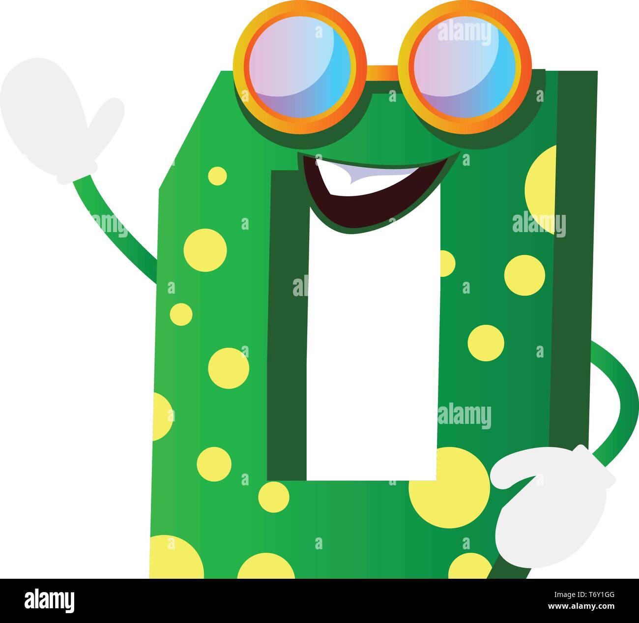 Green monster in number zero shape with glasses illustration vector on ...