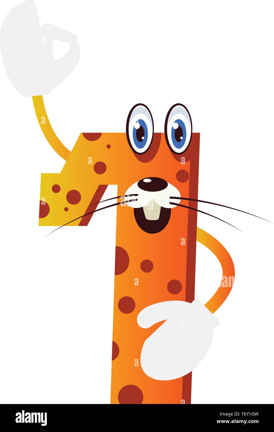 Orange monster in number one shape holding his hand up illustration ...