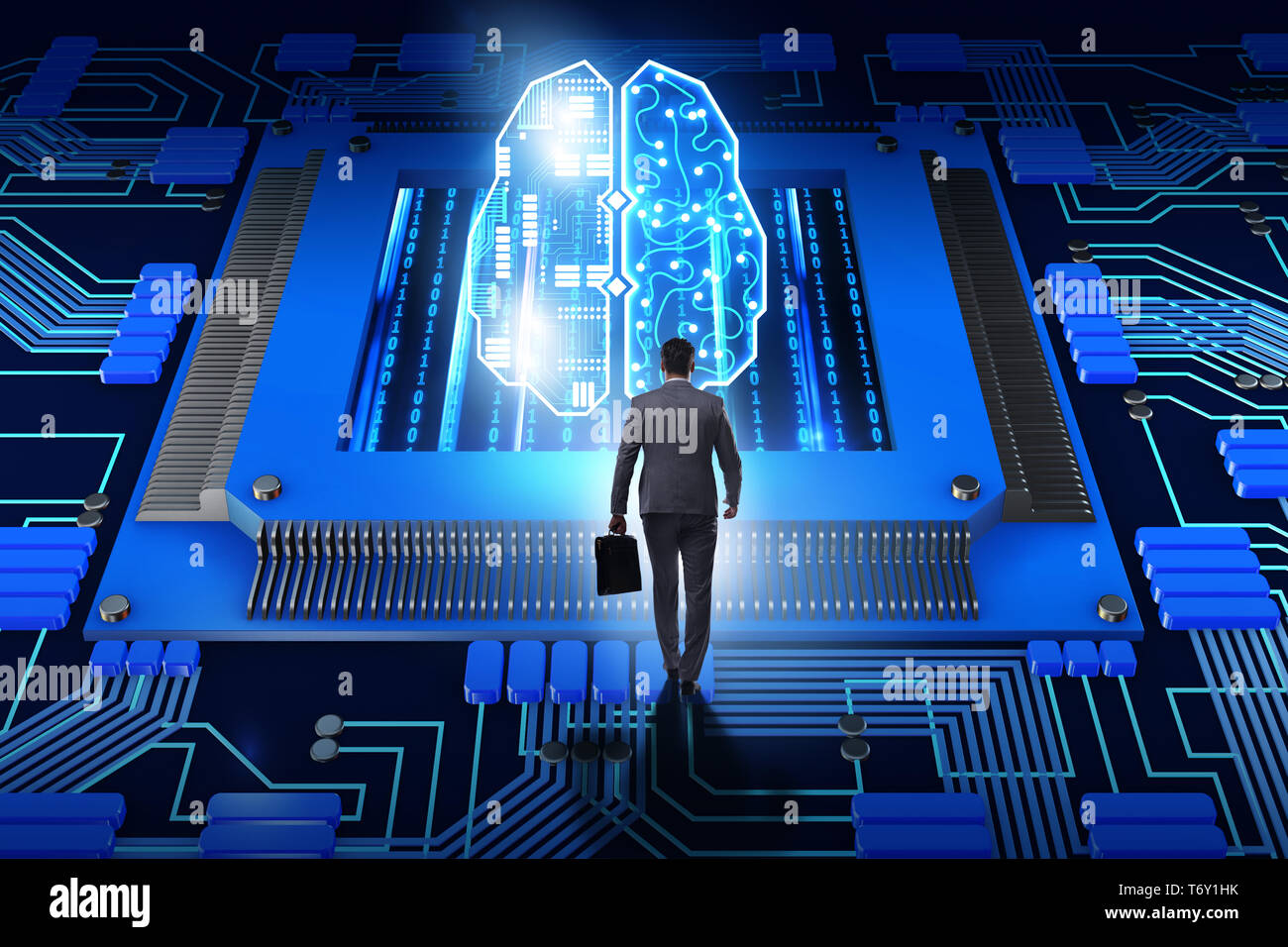 The cognitive computing concept as future technology with businessman ...