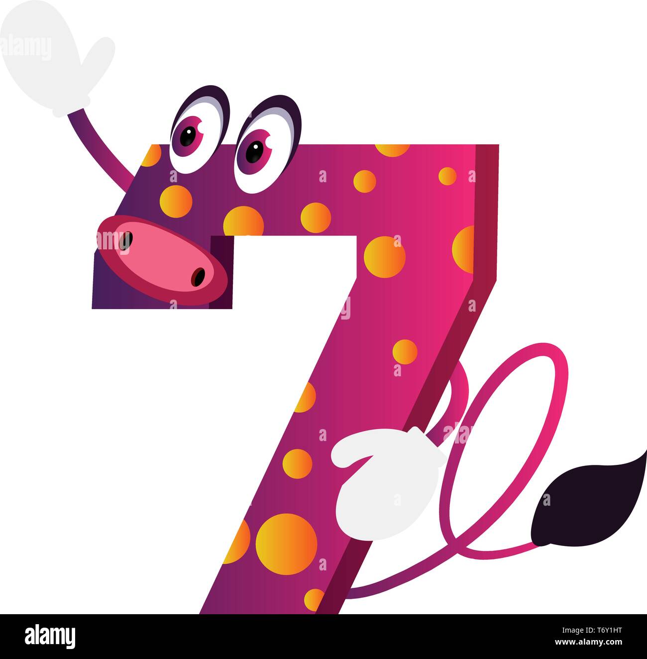 Purple number seven monster waving illustration vector on white ...