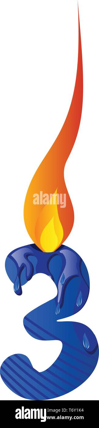 Blue number three in flame illustration vector on white background ...