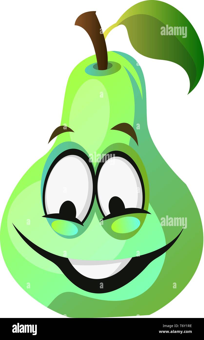 Green pear cartoon face smiling illustration vector on white background ...