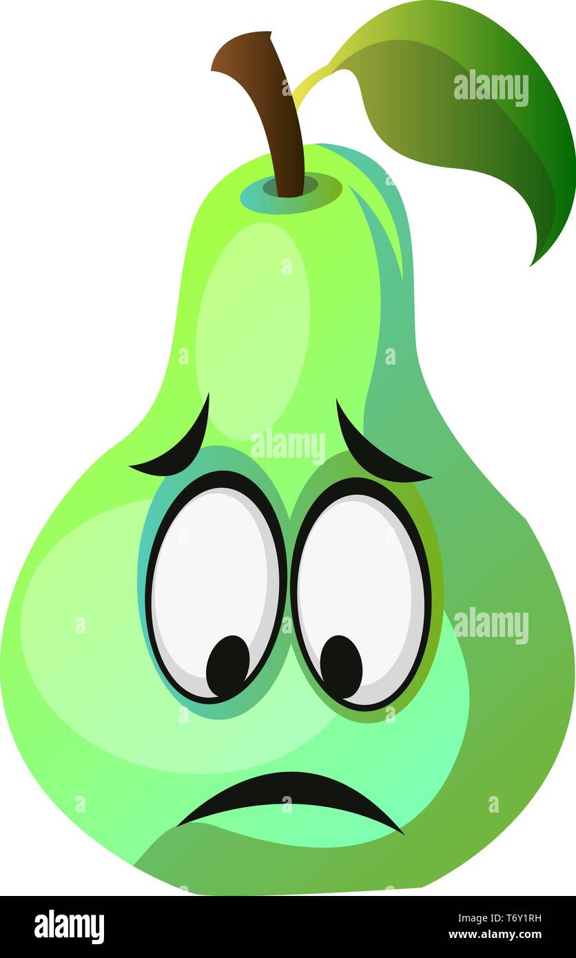 Green pear cartoon face sad illustration vector on white background ...