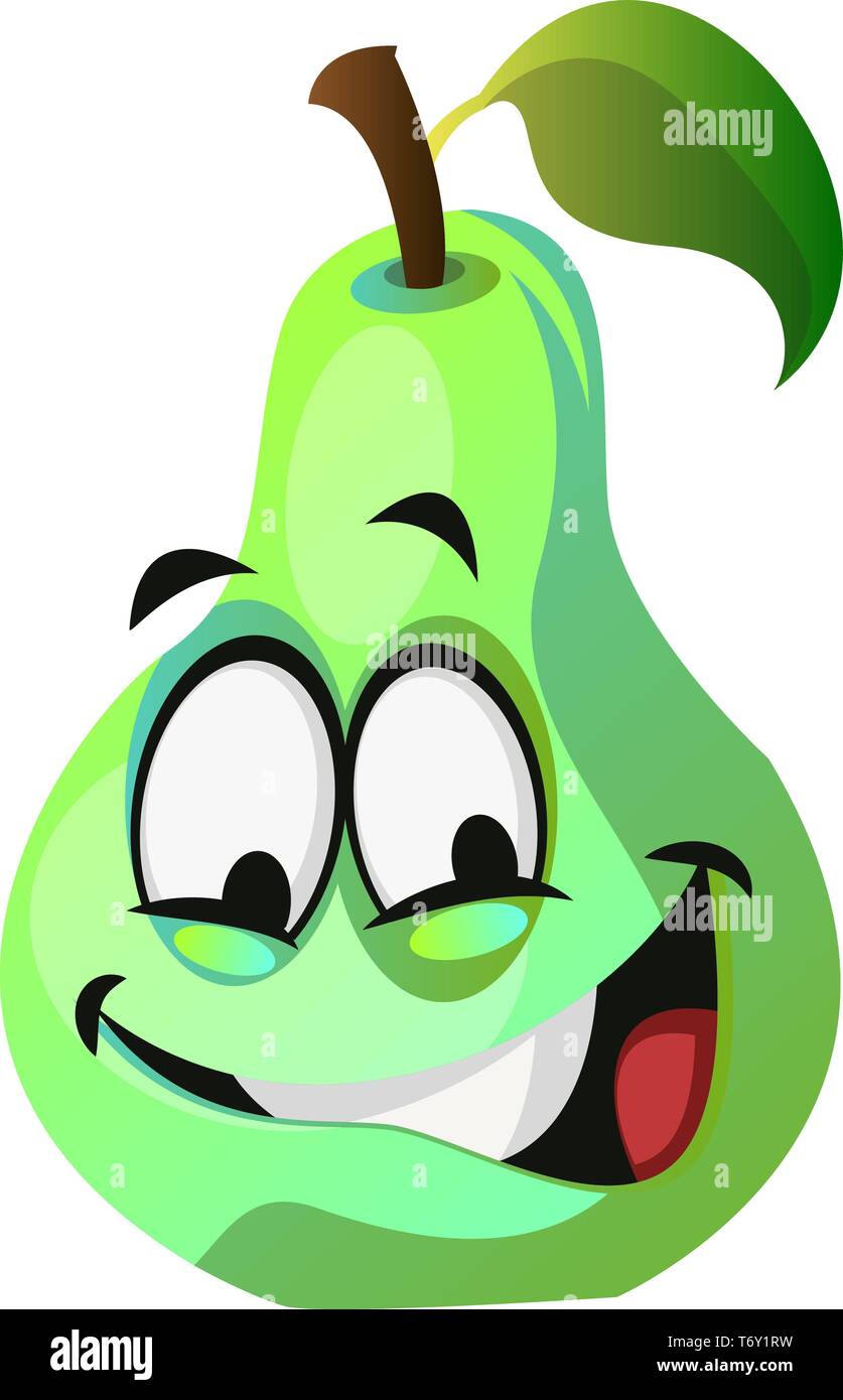 Crazy green pear cartoon face illustration vector on white background ...