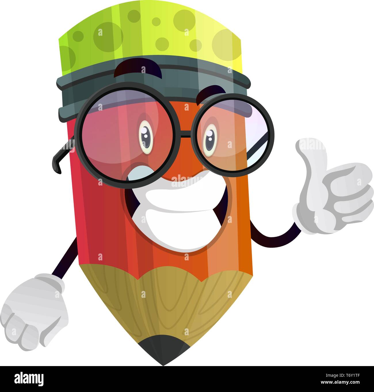Red pencil with glasses giving a thumbs up illustration vector on white ...