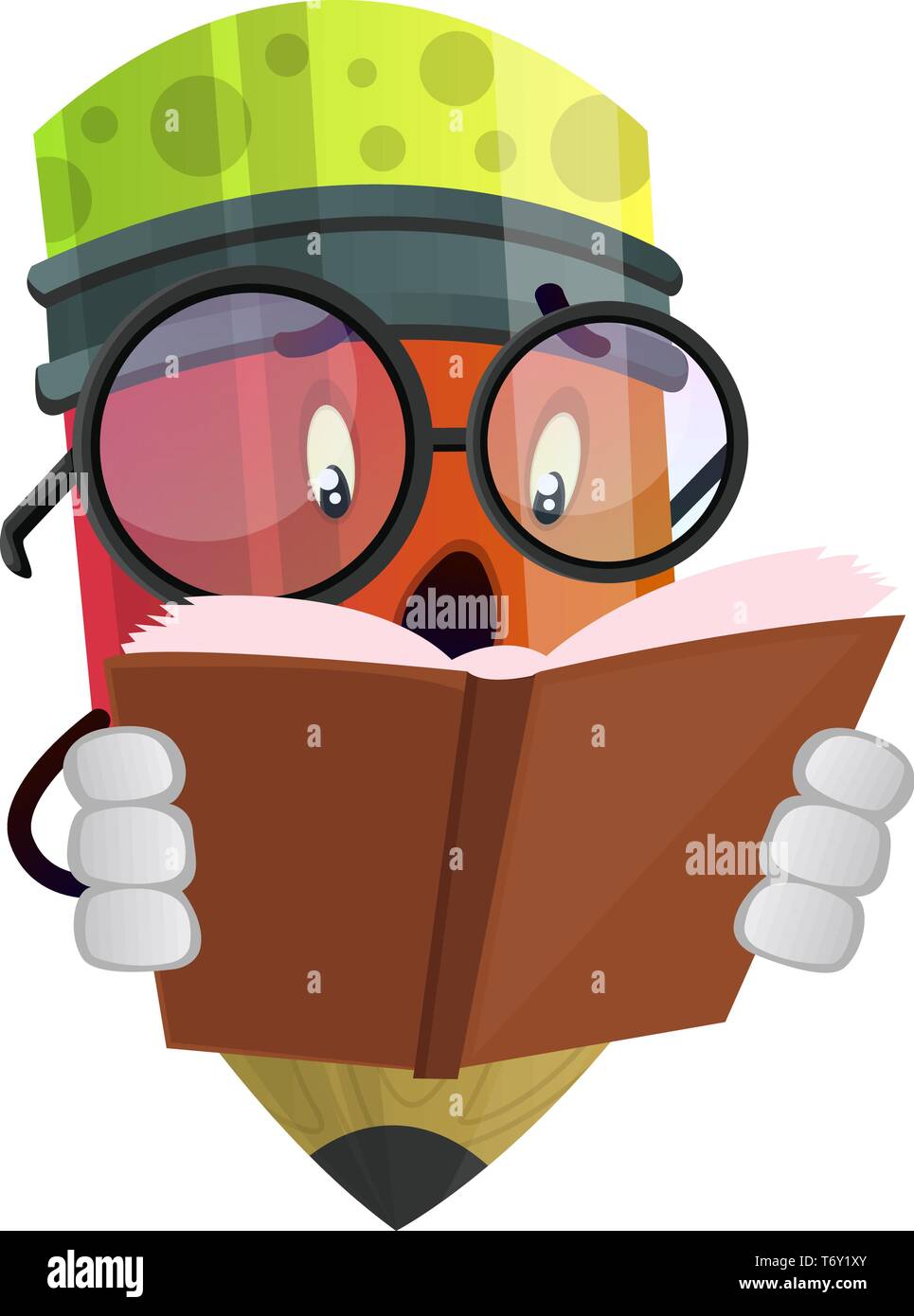 Scared pencil reading a book illustration vector on white background ...