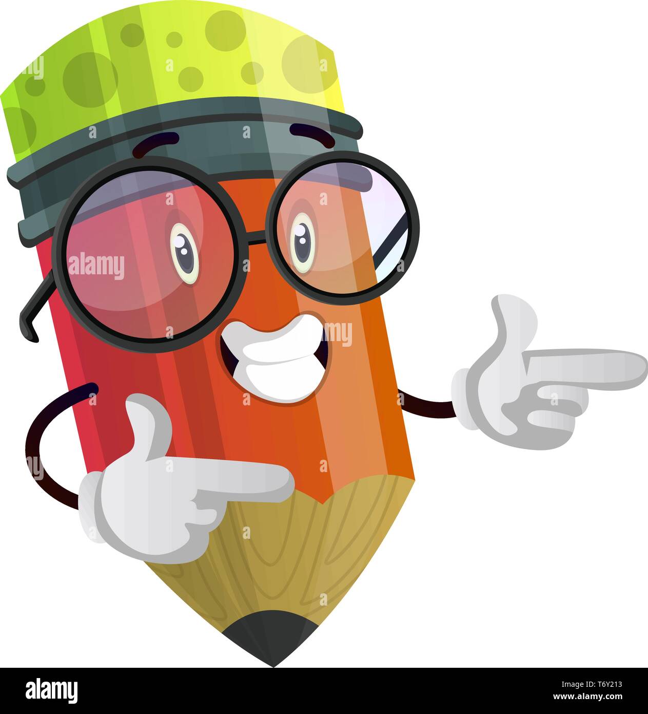 Happy pencil is pointing at something with both hands illustration ...