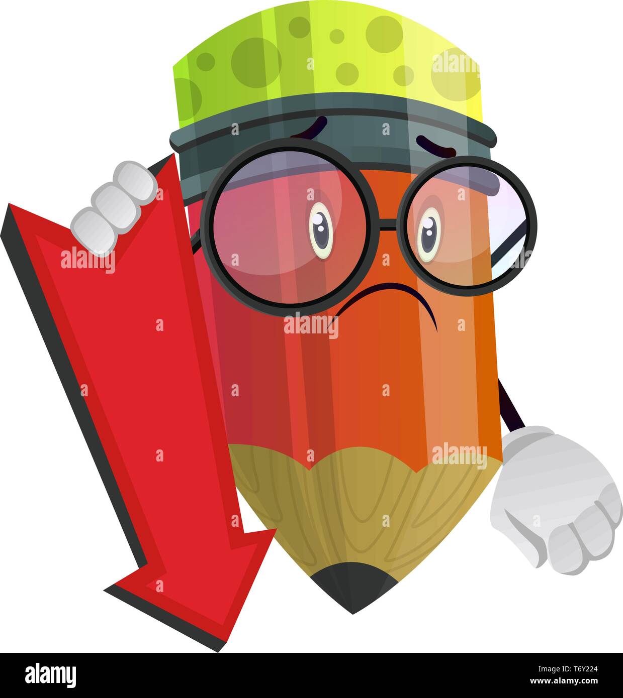 Sad pencil holding red pointer pointing down illustration vector on ...