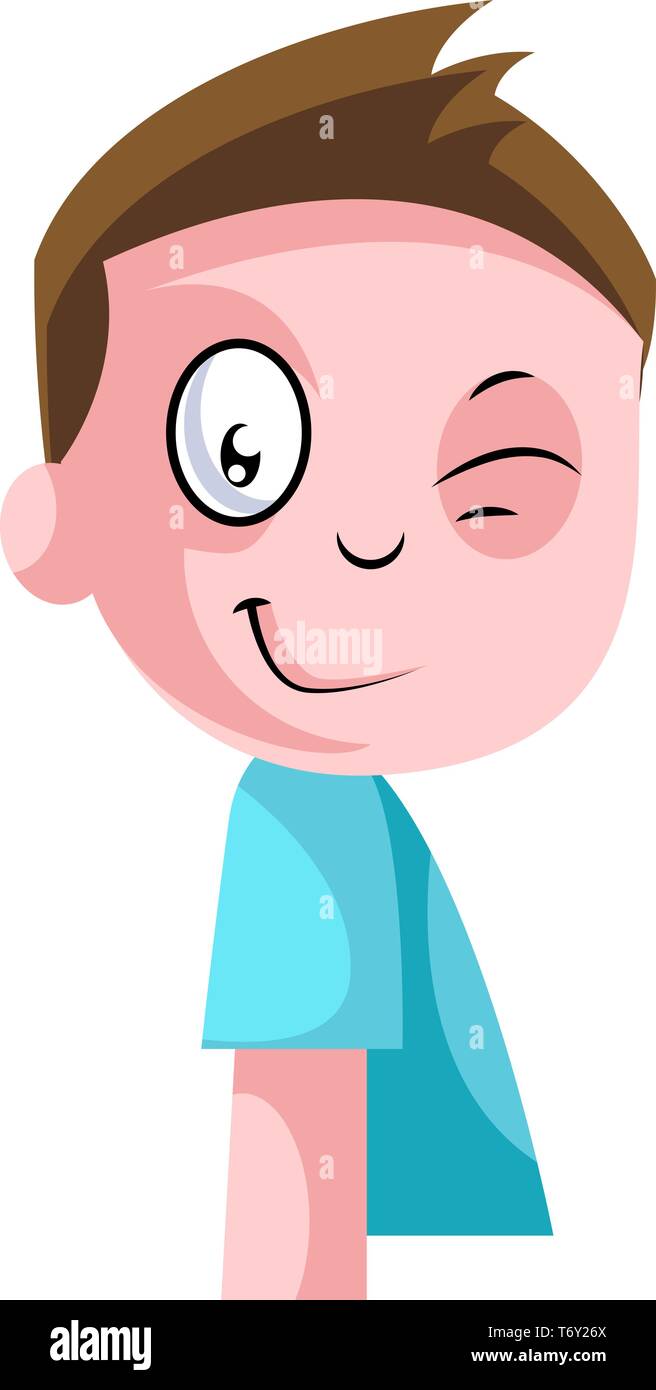 Little boy in blue top winking illustration vector on white background ...