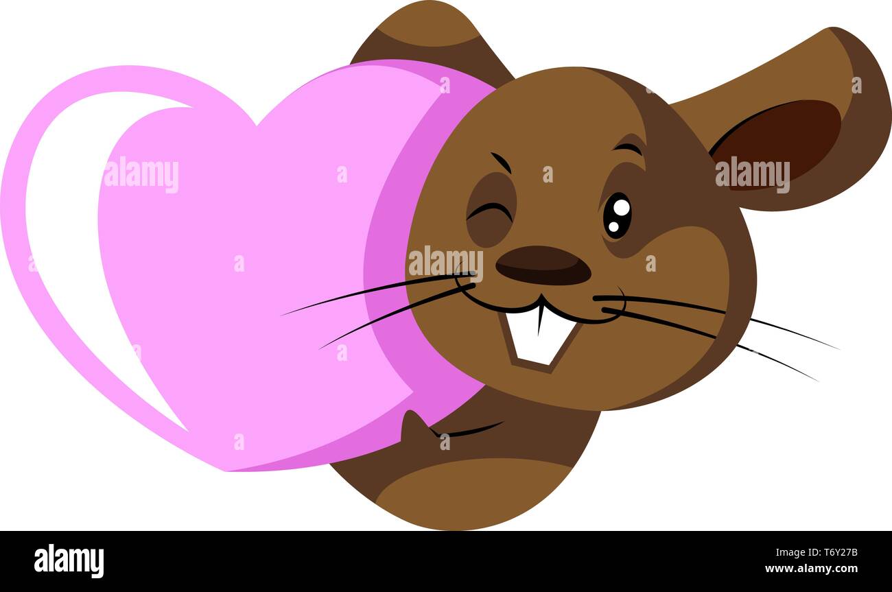 Cute little brown rat with pink heart illustration vector on white ...