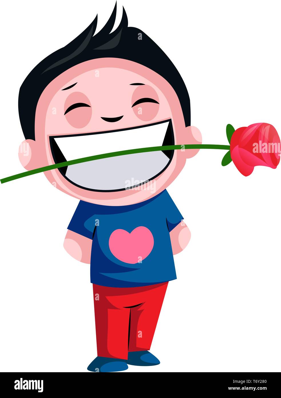 Boy carrying rose in his teeth illustration vector on white background ...