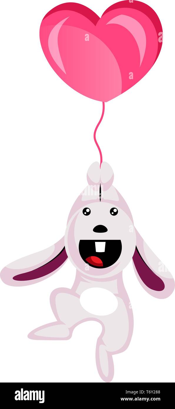 White rabbit holding a heart shaped balloon illustration vector on ...