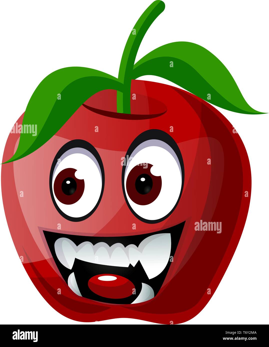 Red apple with vampire teeth illustration vector on white background ...