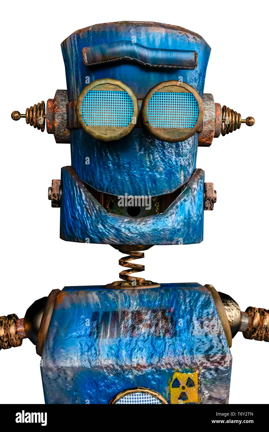 rusty the blue robot in a white background. This rusty robot will put ...