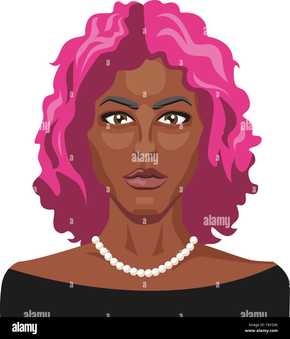 African girl with pink hair illustration vector on white background ...
