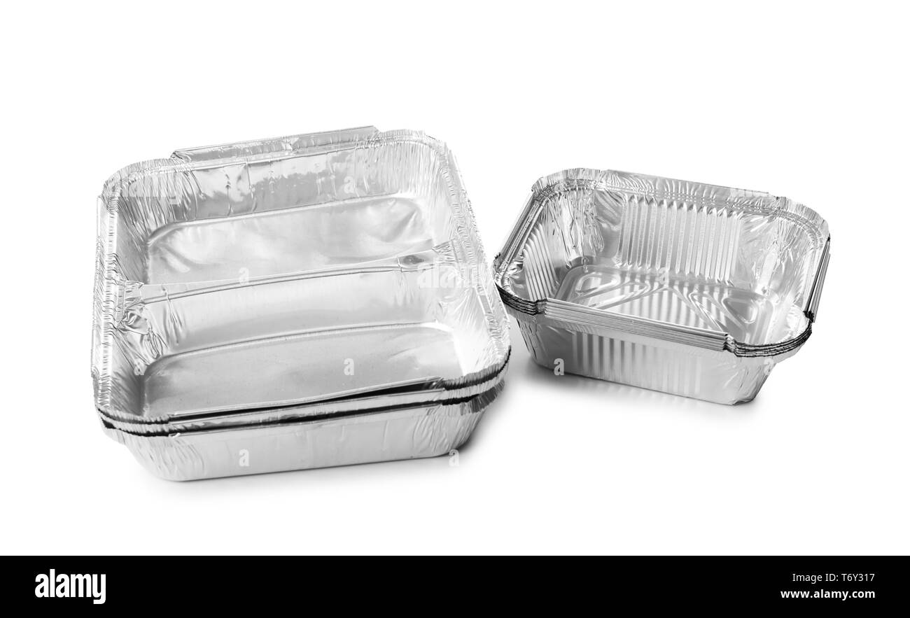 Empty containers on white background. Food delivery service Stock Photo ...