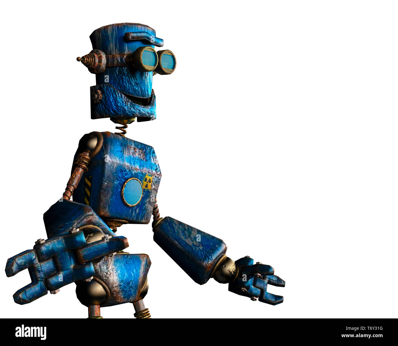 rusty the blue robot in a white background. This rusty robot will put ...