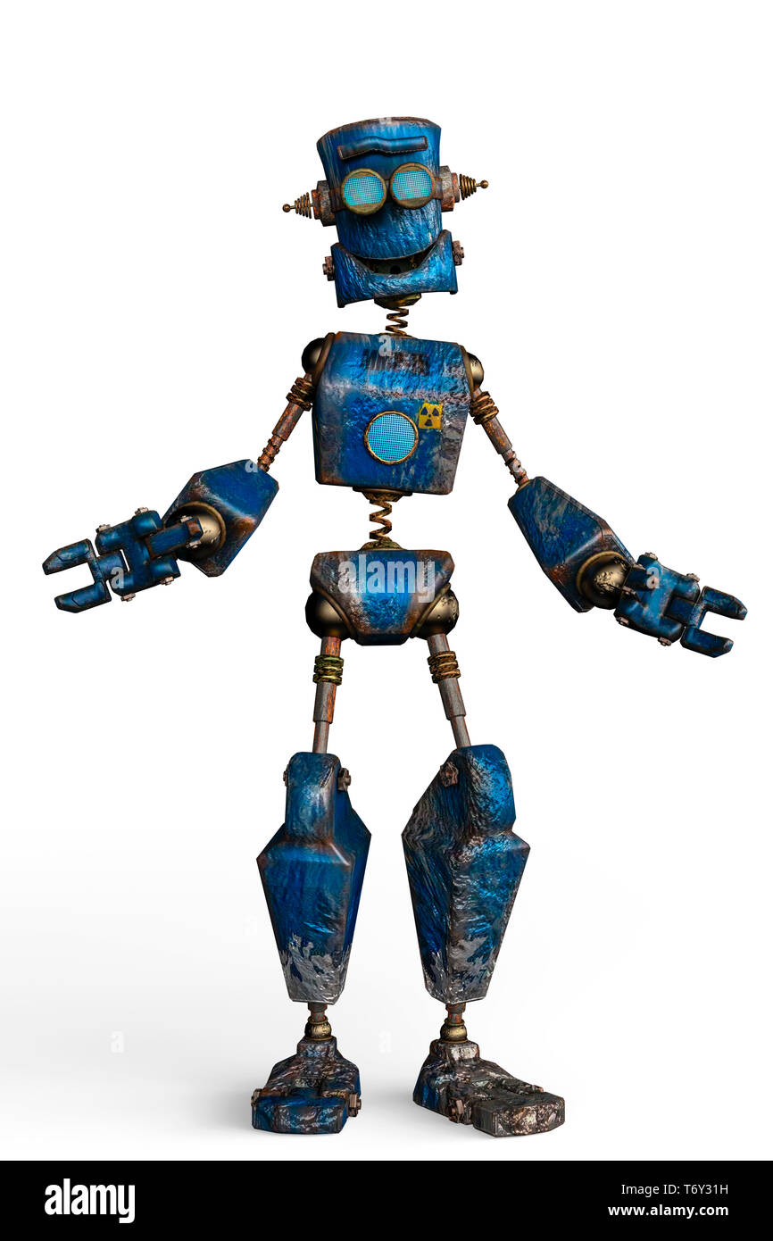 rusty the blue robot in a white background. This rusty robot will put ...